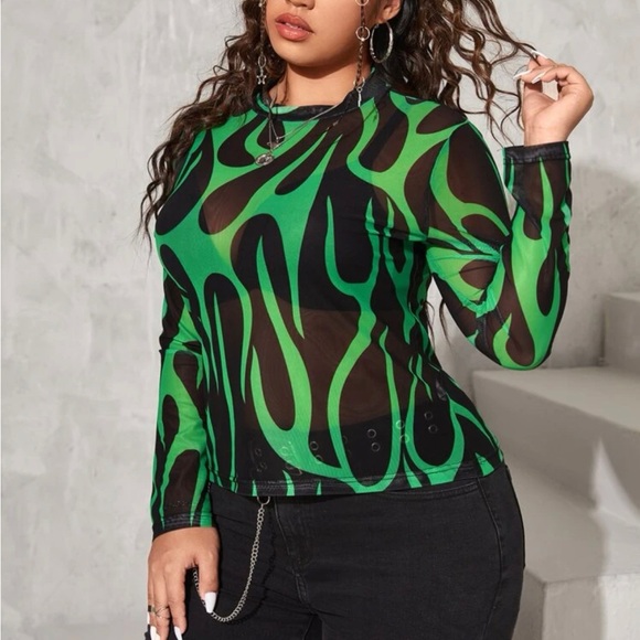 SHEIN | Tops | New All Over Print Sheer Top | Poshmark